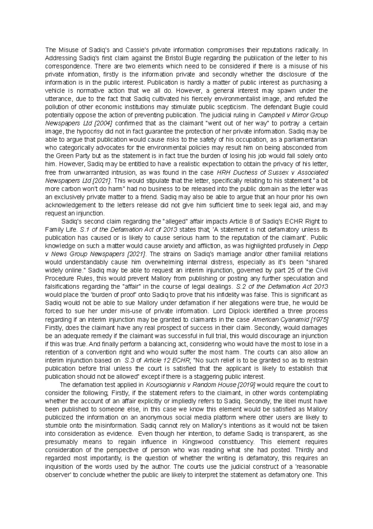 Misuse of Private Information and Defamation essay - The Misuse of ...