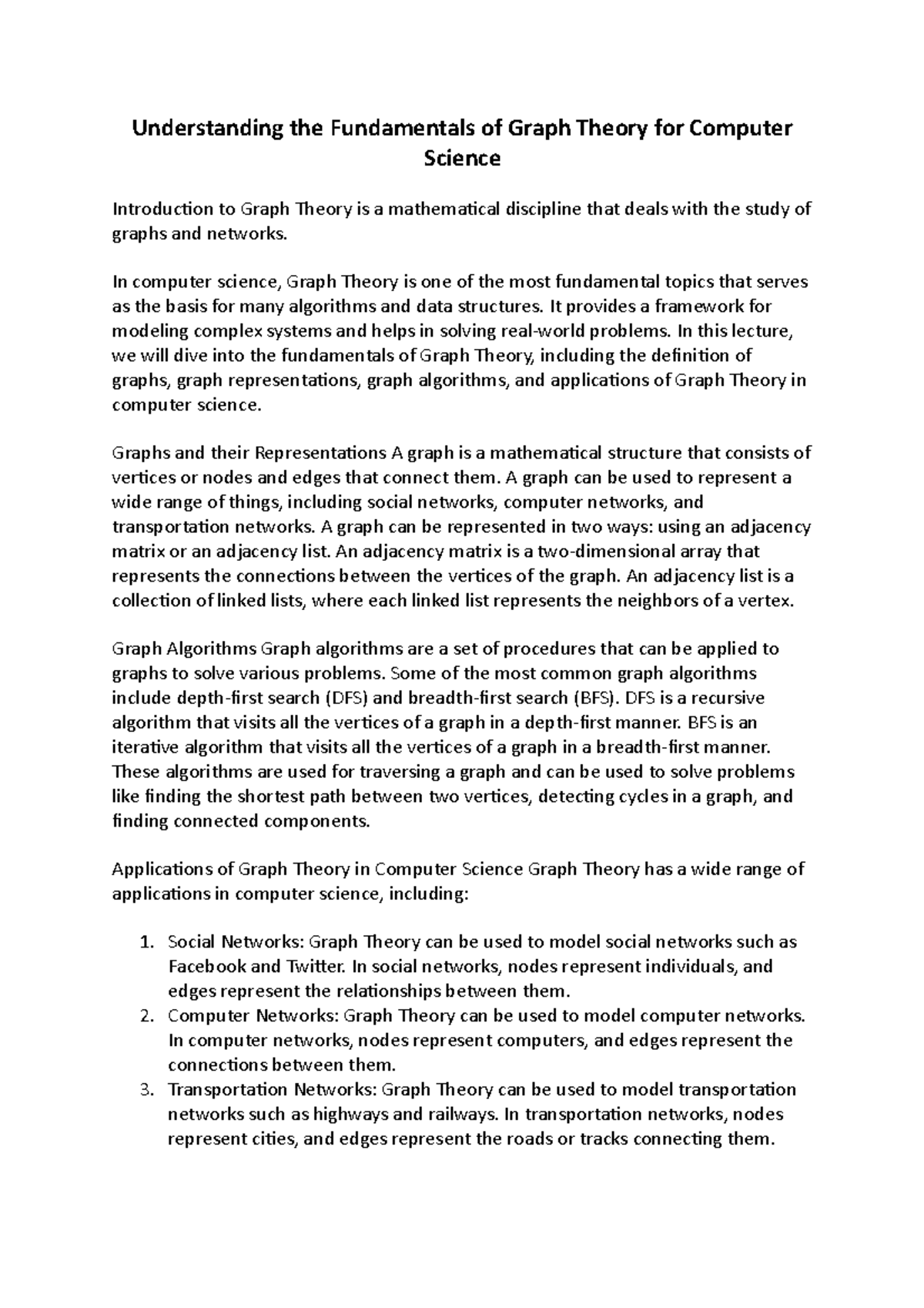 Understanding the Fundamentals of Graph Theory for Computer Science ...