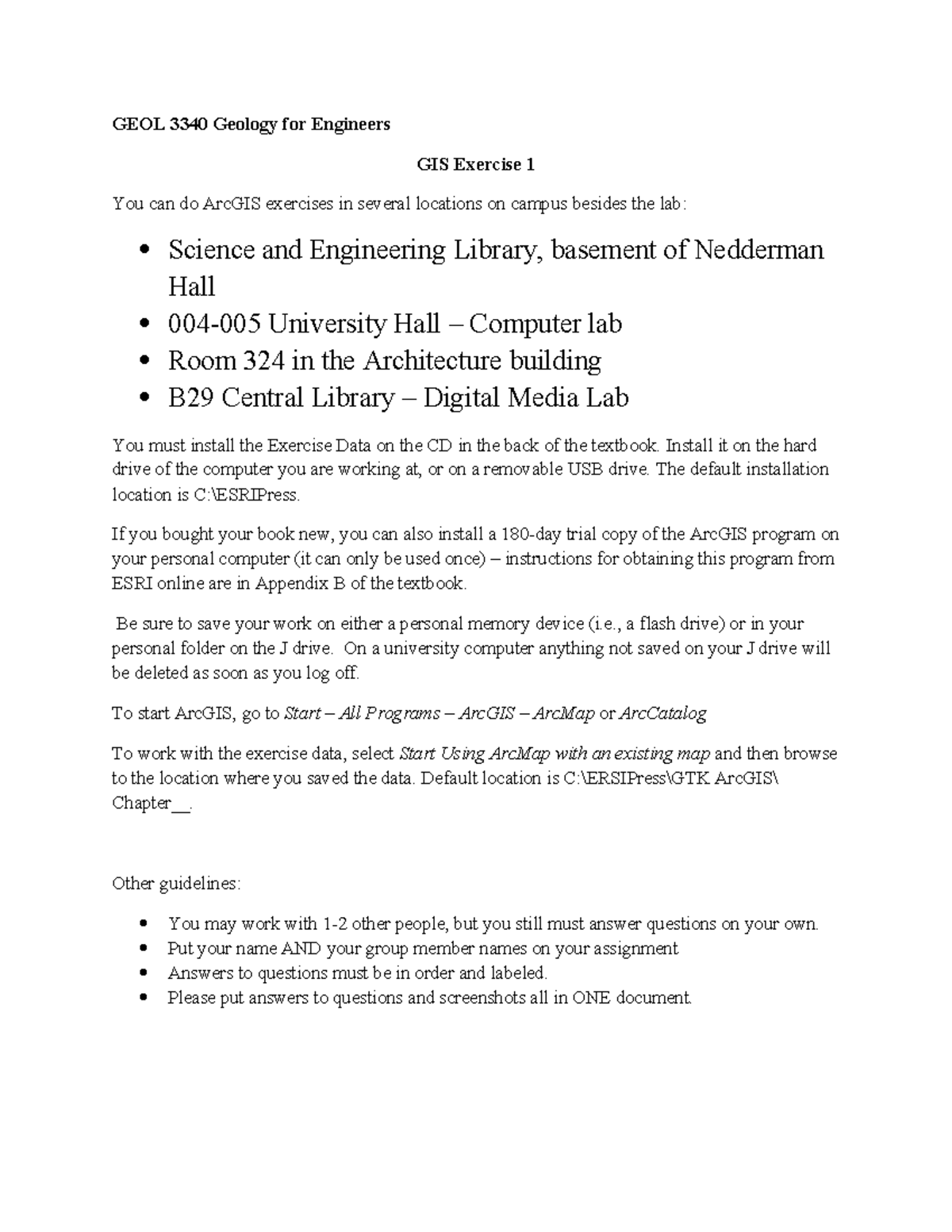 GIS Exercise 1 - GEOL 3340 Geology for Engineers GIS Exercise 1 You can ...