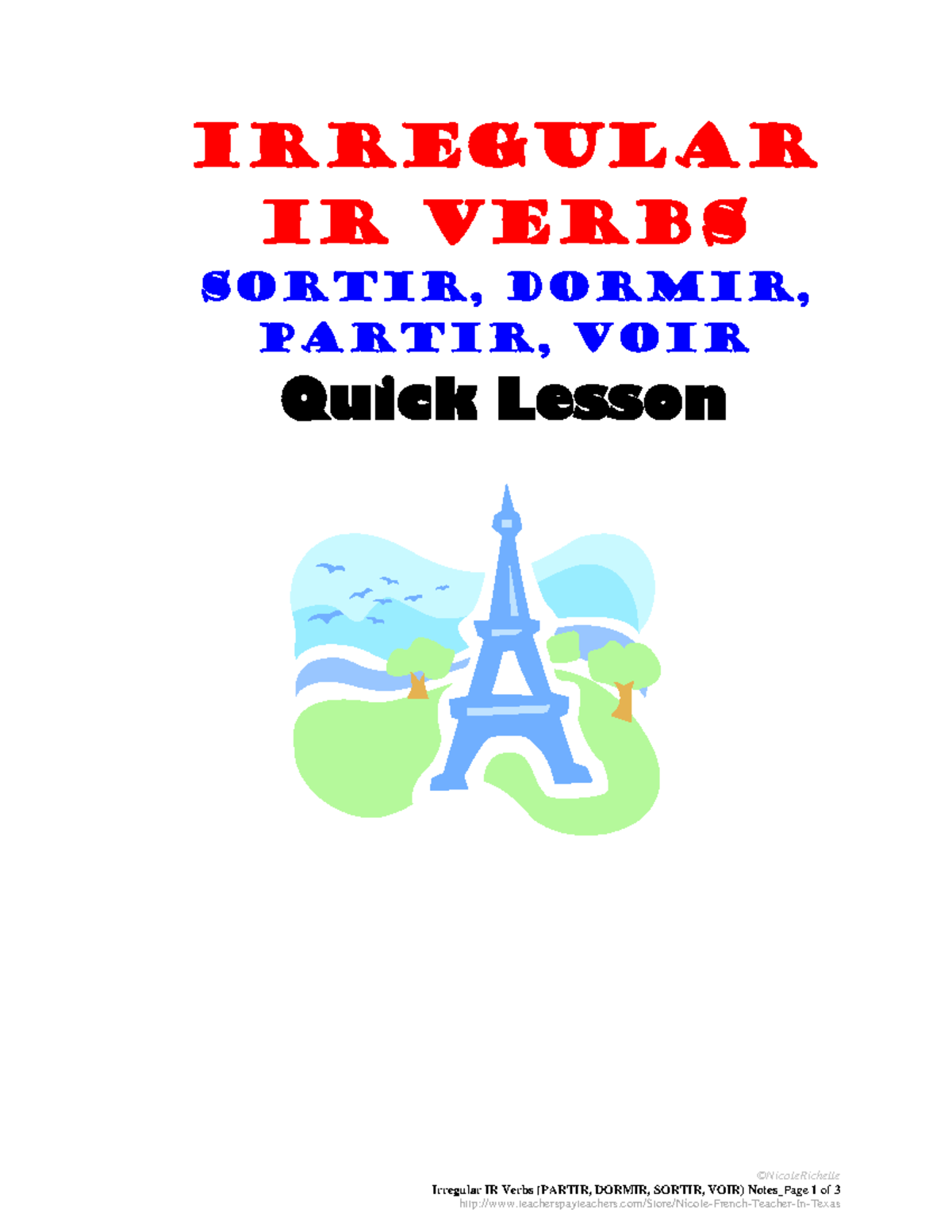 Callum Lax - Irregular IR Verb Notes - ####### ©NicoleRichelle ...