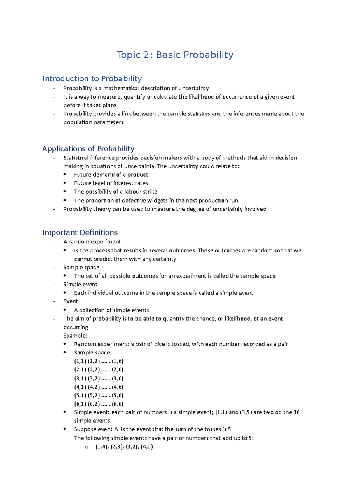Topic 2 Basic Probability - Topic 2: Basic Probability Introduction to ...