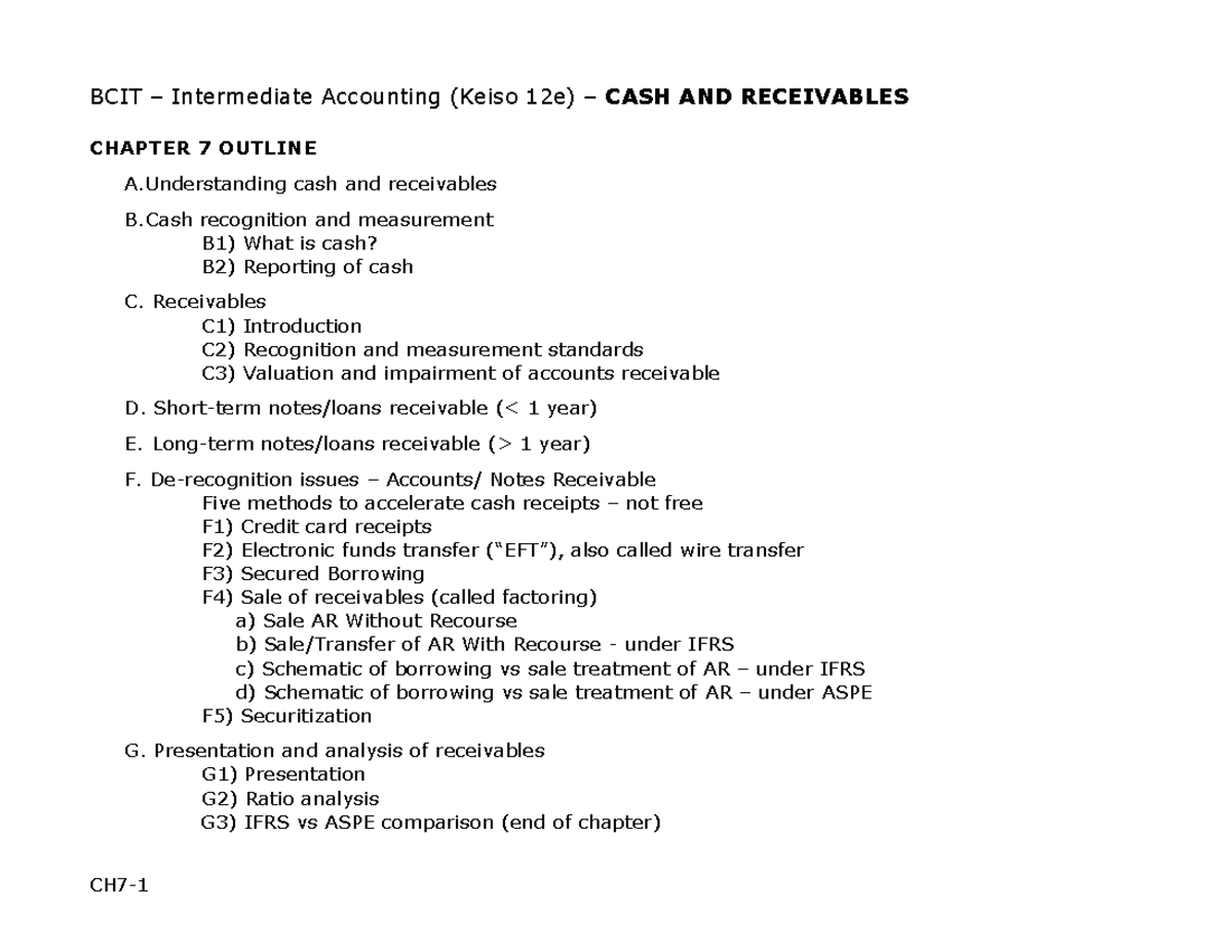 Ch 07 - Lect Notes, Cash and Receivables 6 - 12e (Sept 27 19) - CHAPTER ...