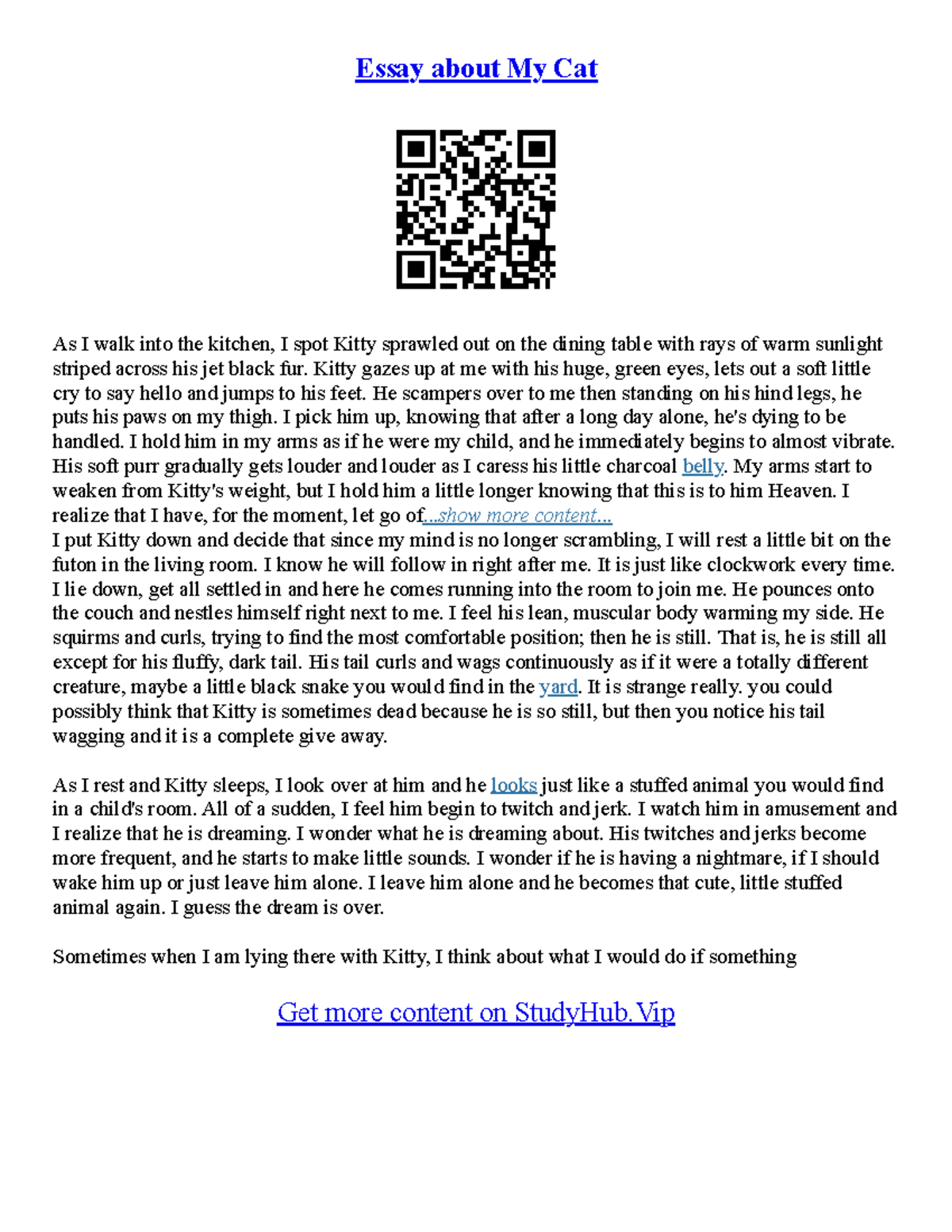 Essay About Cats - Essay about My Cat As I walk into the kitchen, I ...