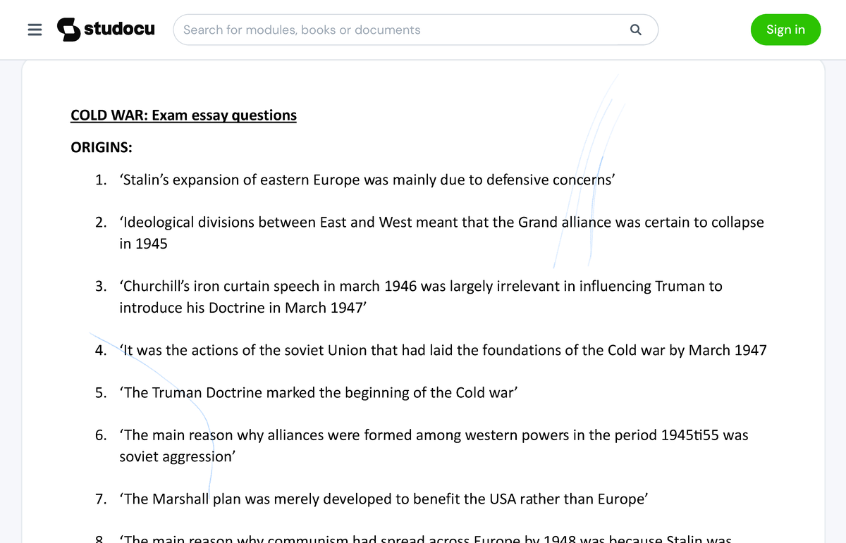 Screenshot 2023-10-27 at 19 - COLD WAR: Exam essay questions ORIGINS: 1 ...