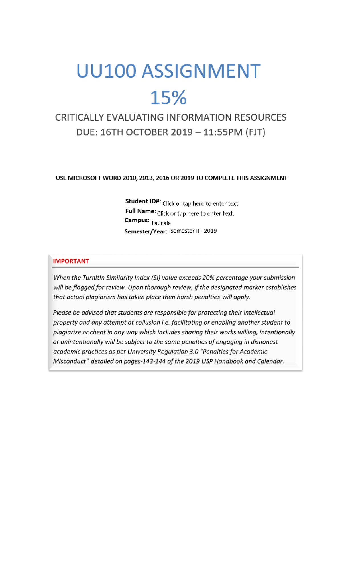 UU100 Assignment - Click or tap here to enter text. Click or tap here ...