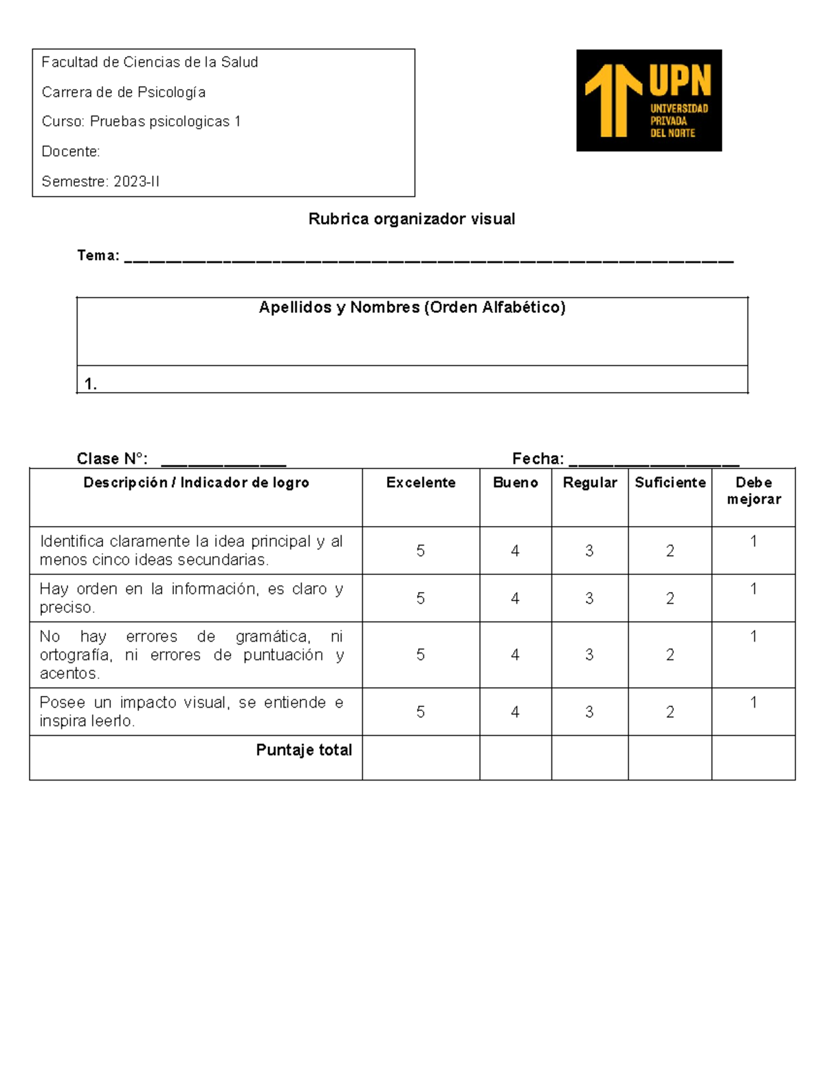 Rubrica organizador visual - Rubrica organizador visual Tema: - Studocu
