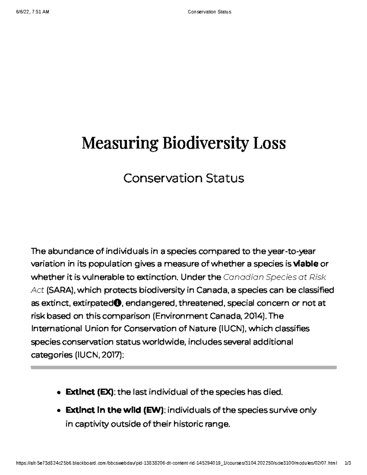 Conservation Status - N/A - 6/6/22, 7:51 AM Conservation Status - Studocu