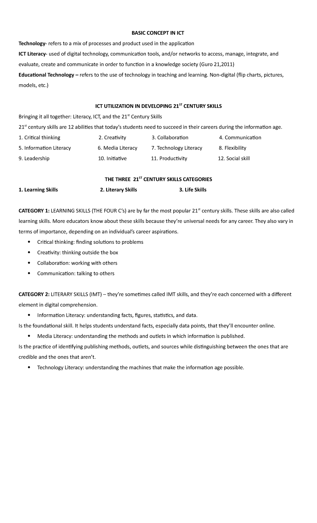 Basic Concept IN ICT - BASIC CONCEPT IN ICT Technology- refers to a mix ...