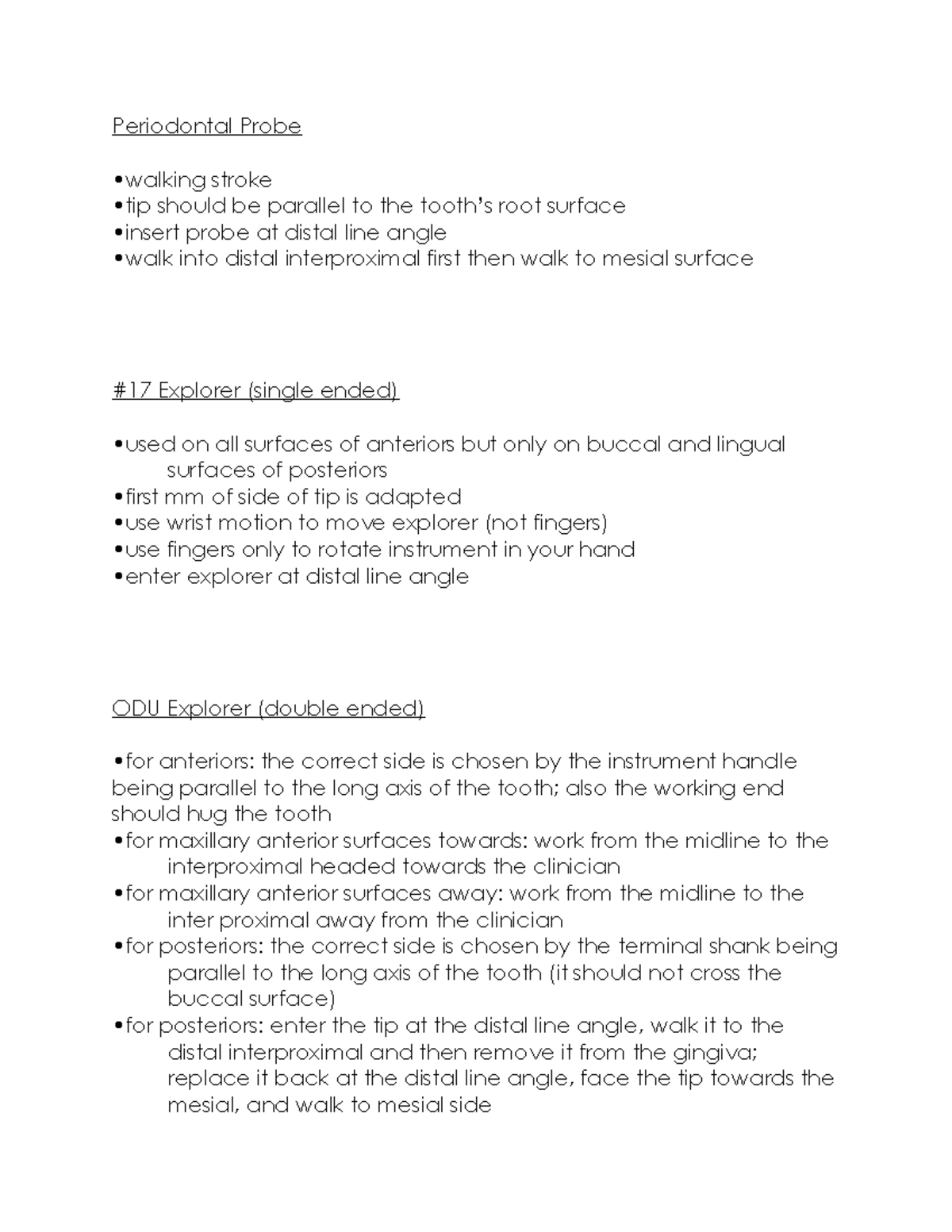 Explorer Instructions pdf - Periodontal Probe •walking stroke •tip ...