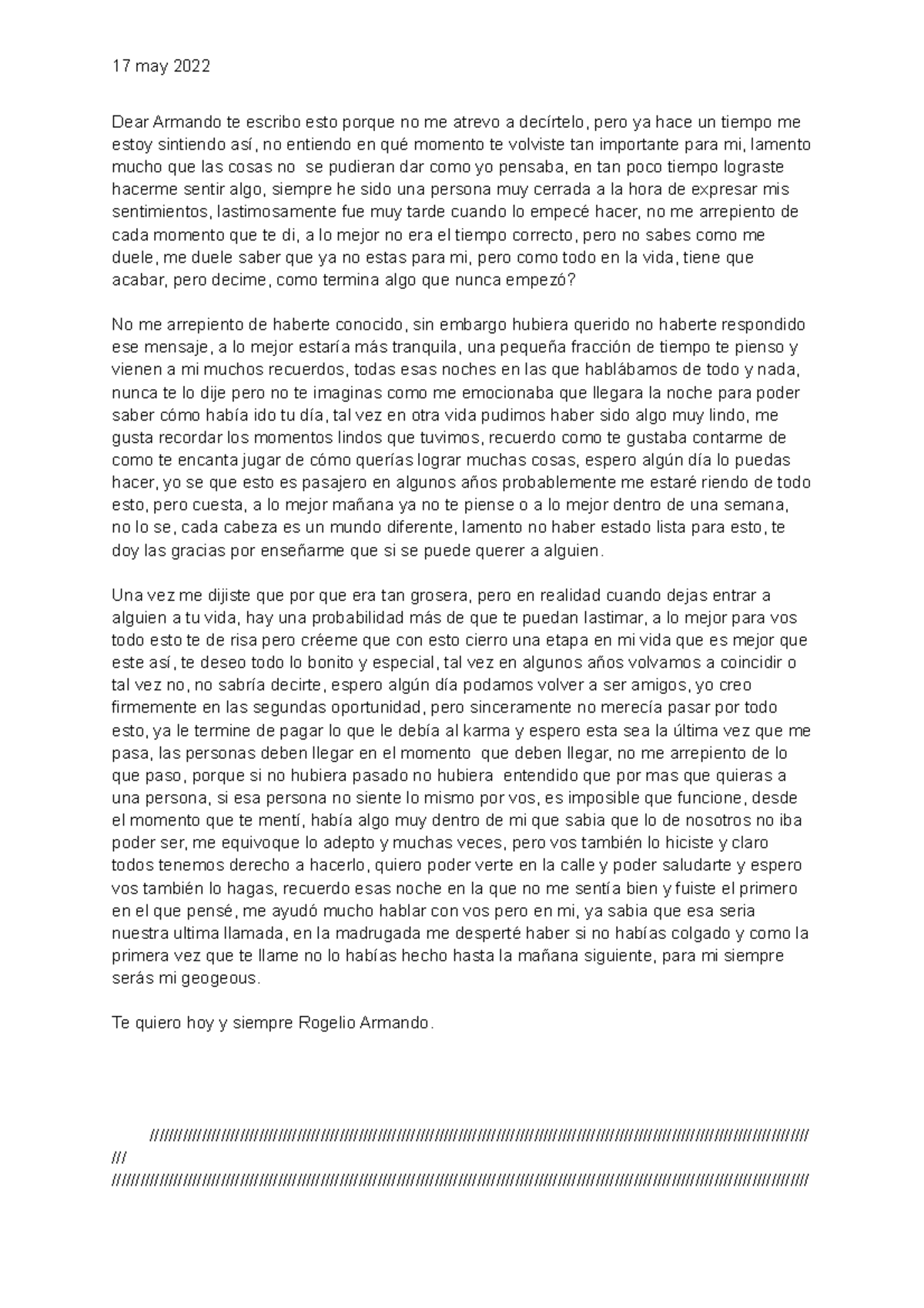 Ar-mando mi corazón - 17 may 2022 Dear Armando te escribo esto porque ...