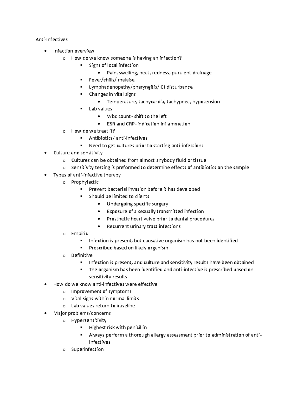 Anti-infectives nursing 201 - Anti-Infectives Infection overview o How ...