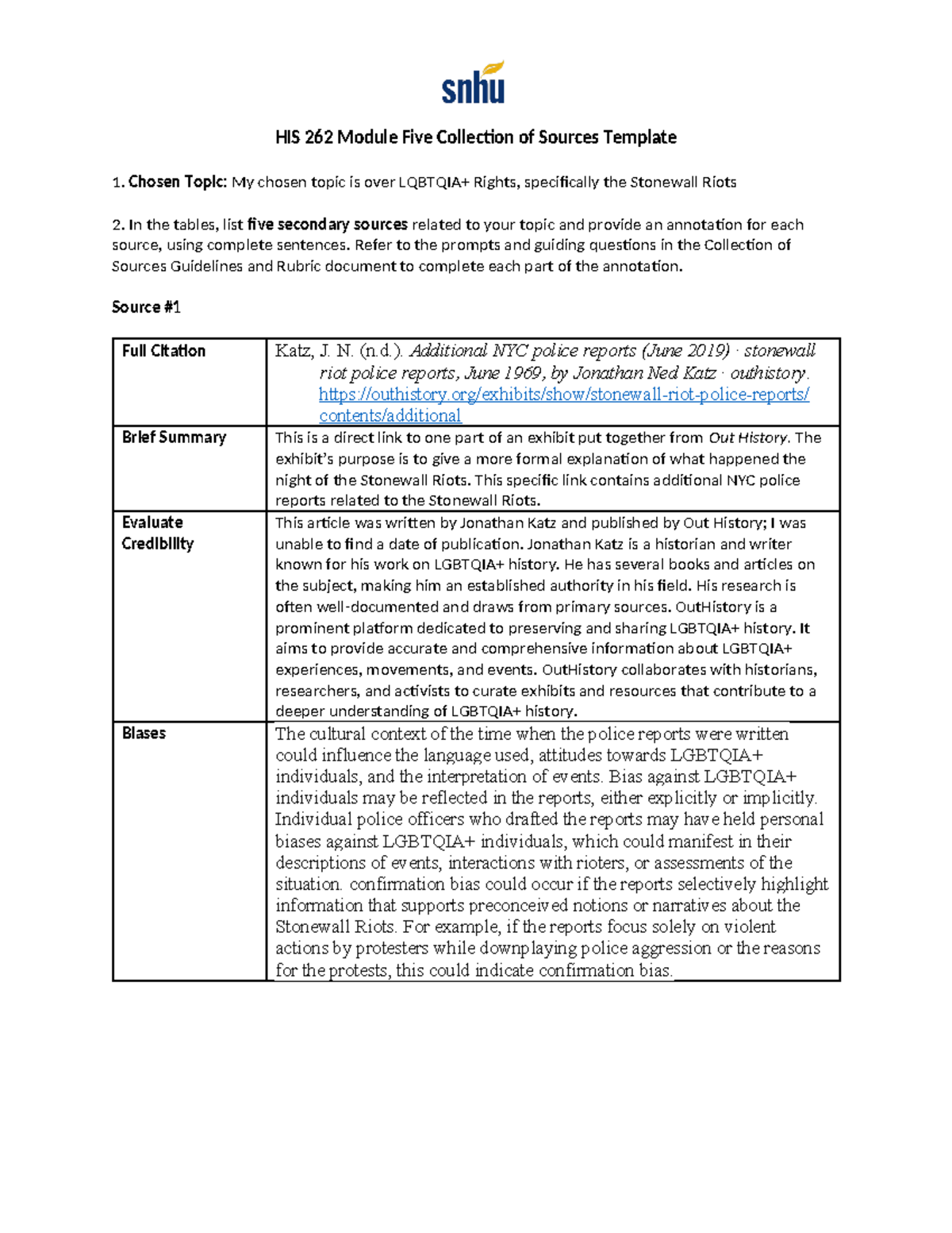 HIS 262 Module Five Collection of Sources - Chosen Topic: My chosen ...