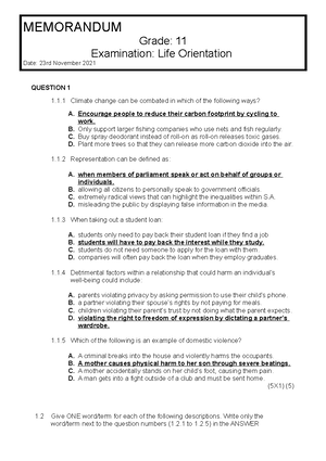 MEMO Grade 11 LO Exam Final Term 4 - 2019 - MEMORANDUM Jeppe High ...