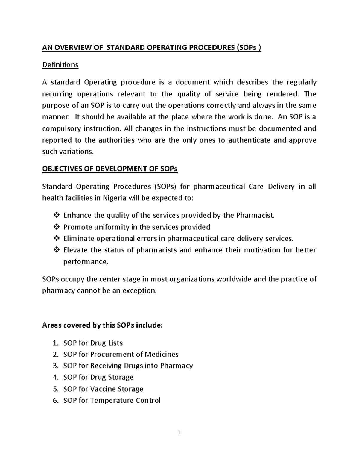 Standard Operating Procedures for Pharmaceutical Care Delivery in ...