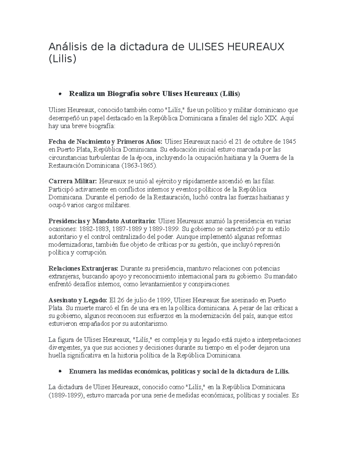 Análisis de la dictadura de Ulises Heureaux - Análisis de la dictadura ...