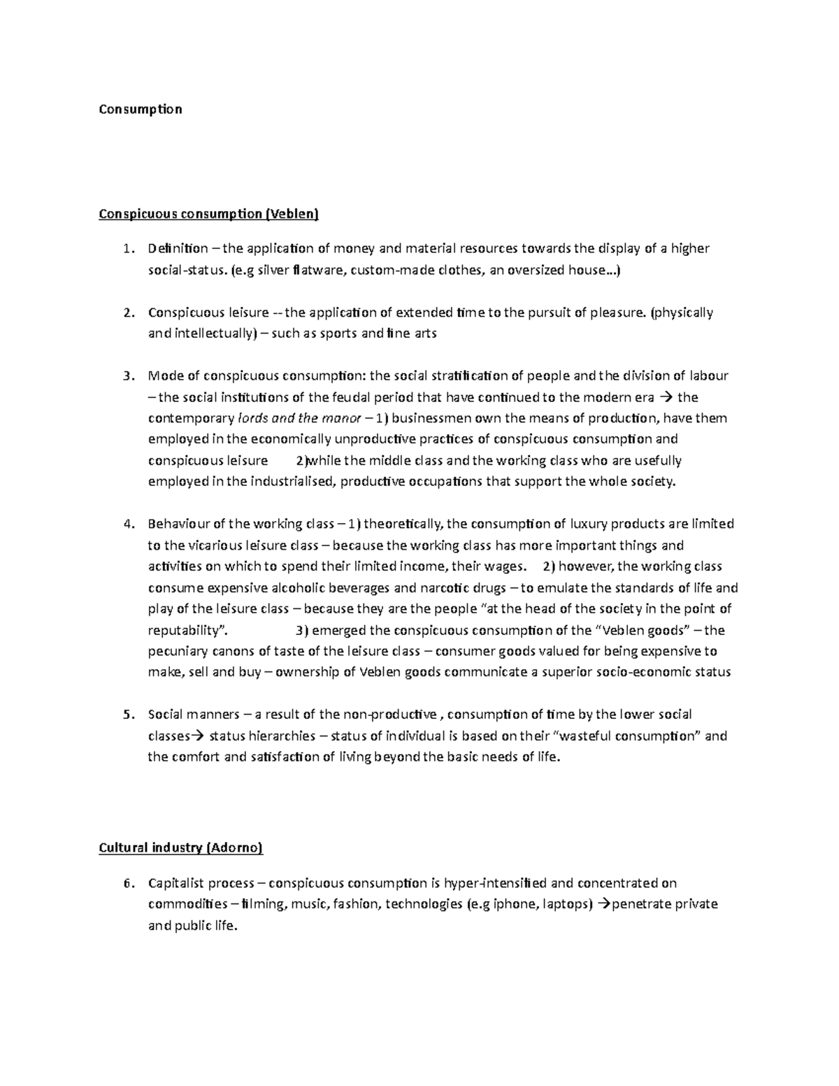 Summary - Lecture 2 - Consumption - Consumption Conspicuous consumption ...
