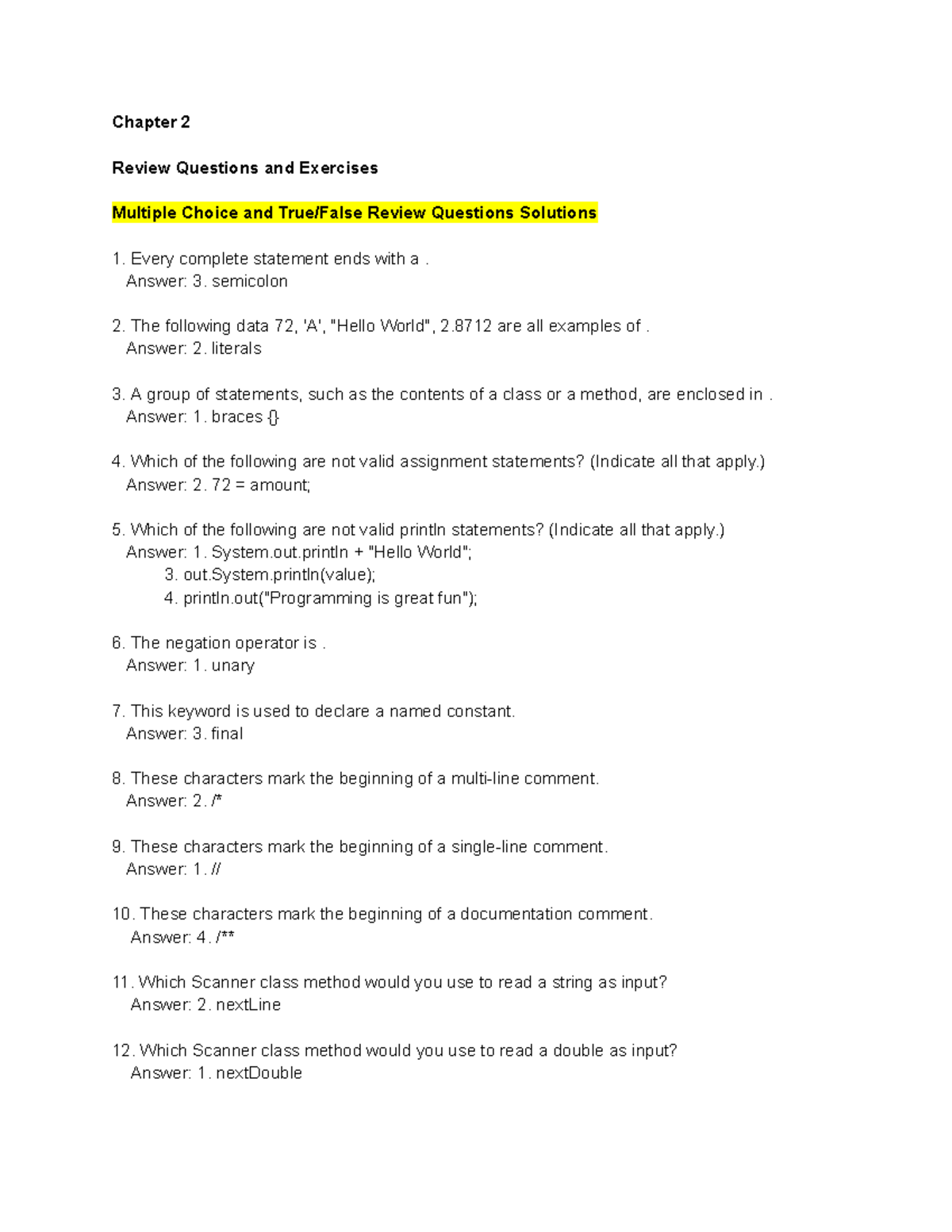 Chapter 2 Review Questions And Exercises Solution - Chapter 2 Review Questions and Exercises ...