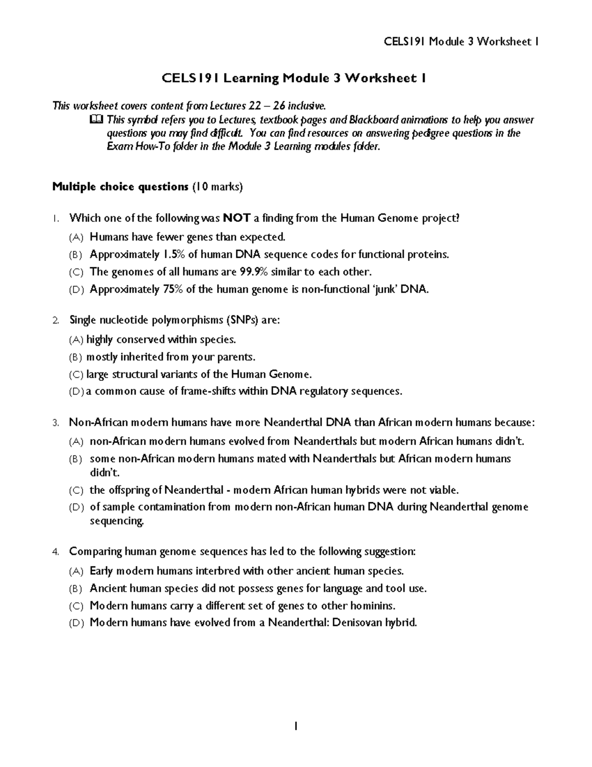 CELS191 Module 3Worksheet 2023 Question - CELS191 Learning Module 3 ...