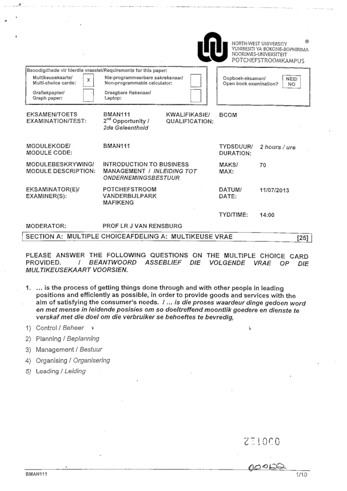 Bman111 vtc2jul13 - BMAN 111 - Studocu