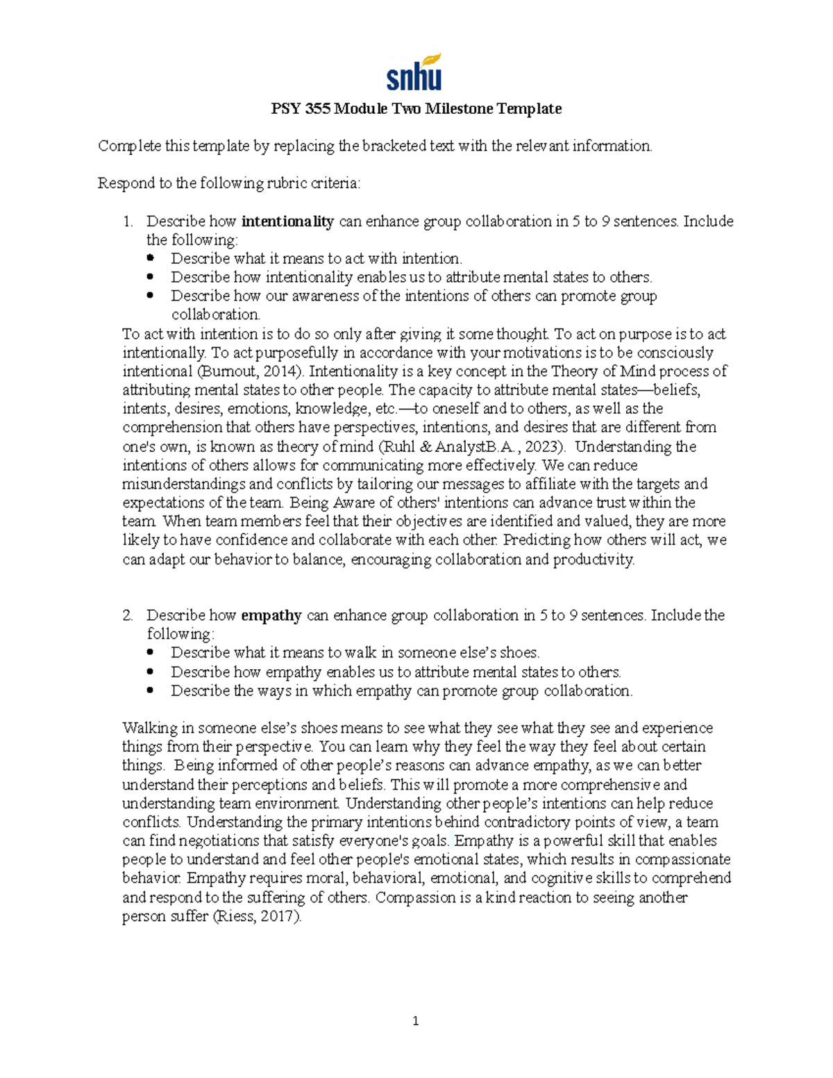 PSY 355 Module Two Milestone - Respond to the following rubric criteria ...
