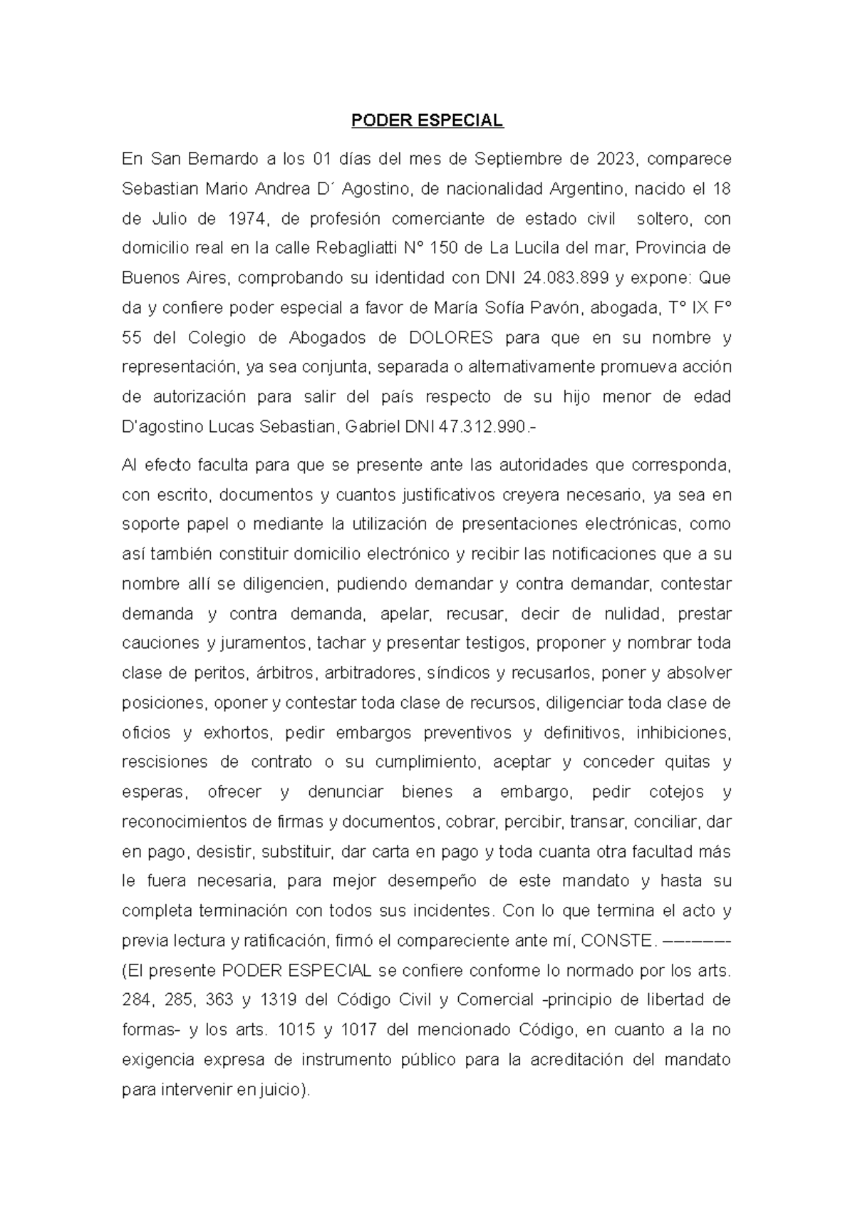 modelo de escrito judicial - Poder Especial - PODER ESPECIAL En San ...