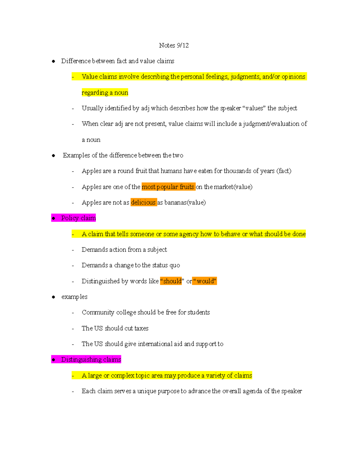 Debate notes 9 12 - Name of the professor is Joesph Evans - Notes 9 ...