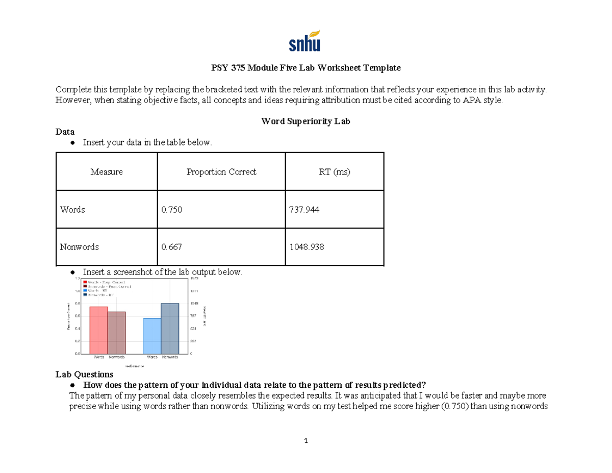PSY 375 Module Five Lab Worksheet Template - PSY 375 Module Five Lab ...