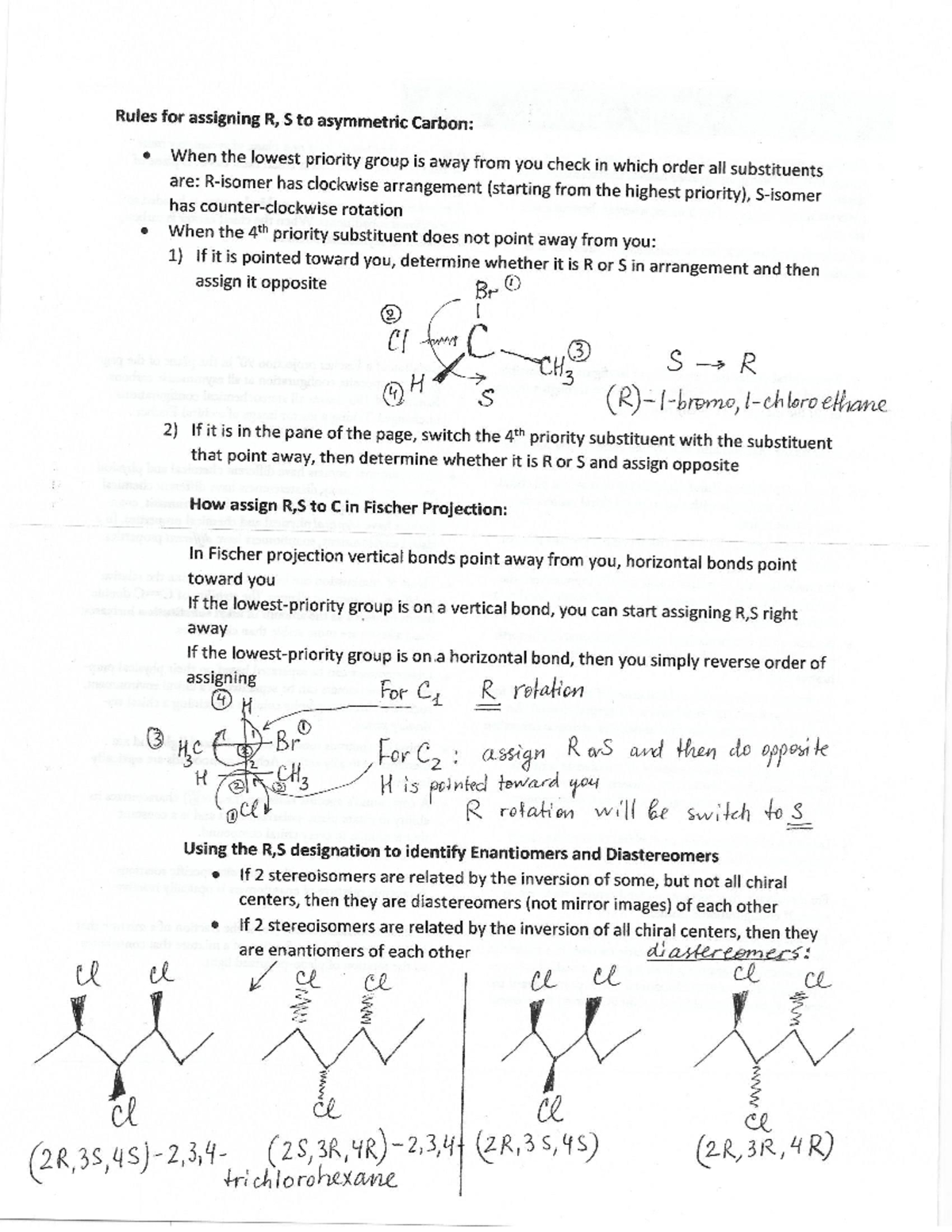 Rules R S isomers - notes handout from prof z class. - CHEM203 ...