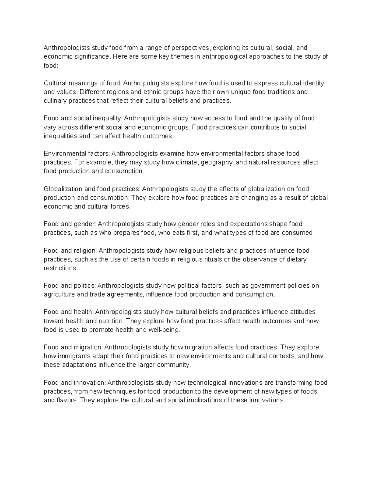 Anthropological approaches to the study of food - Anthropologists study ...