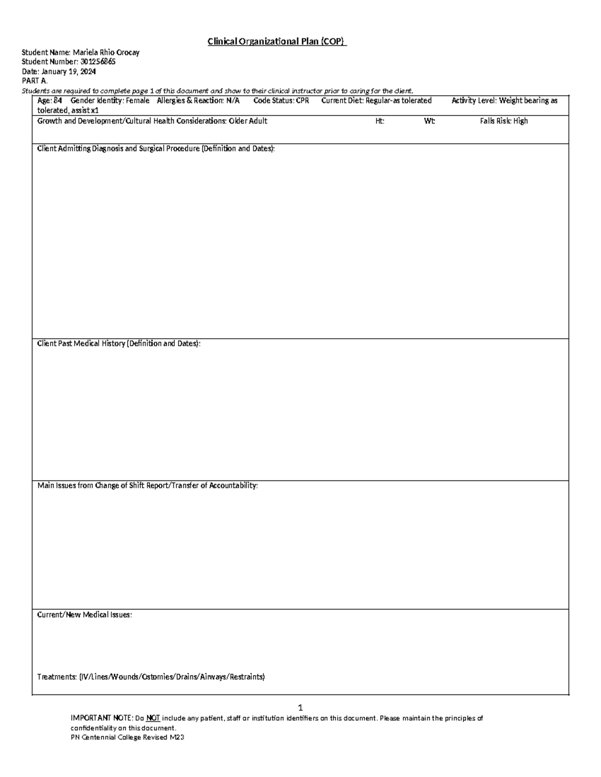Weekly COP M23 - cop template - Clinical Organizational Plan (COP ...