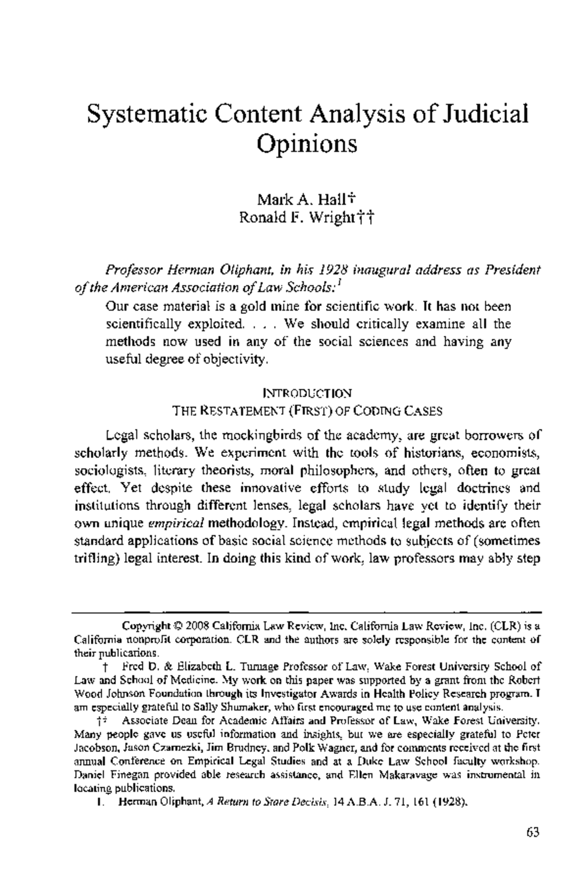 Systematic Content Analysis of Judicial Opinions - Hallt Ronald F ...