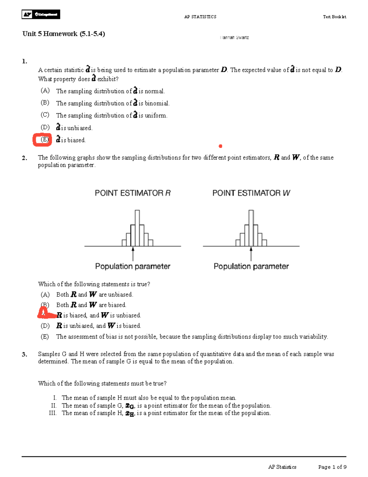 Unit 5 Homework 5.1-5.4 - 1. A certain statistic is being used to ...