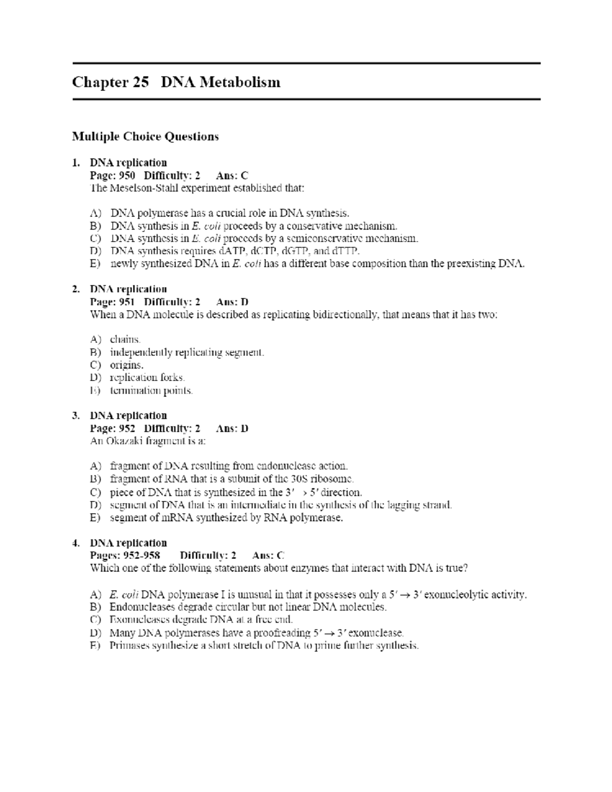 Ch. 25 Practice Questions Answered - Chapter 25 DNA Metabolism Multiple ...