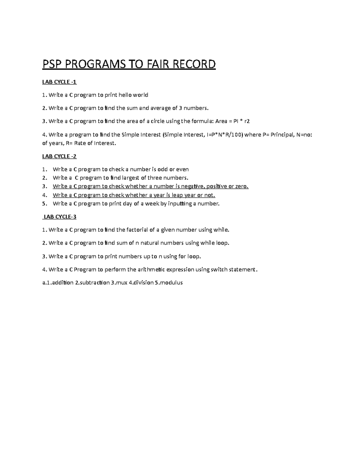 PSP Programs TO FAIR Record - PSP PROGRAMS TO FAIR RECORD LAB CYCLE ...