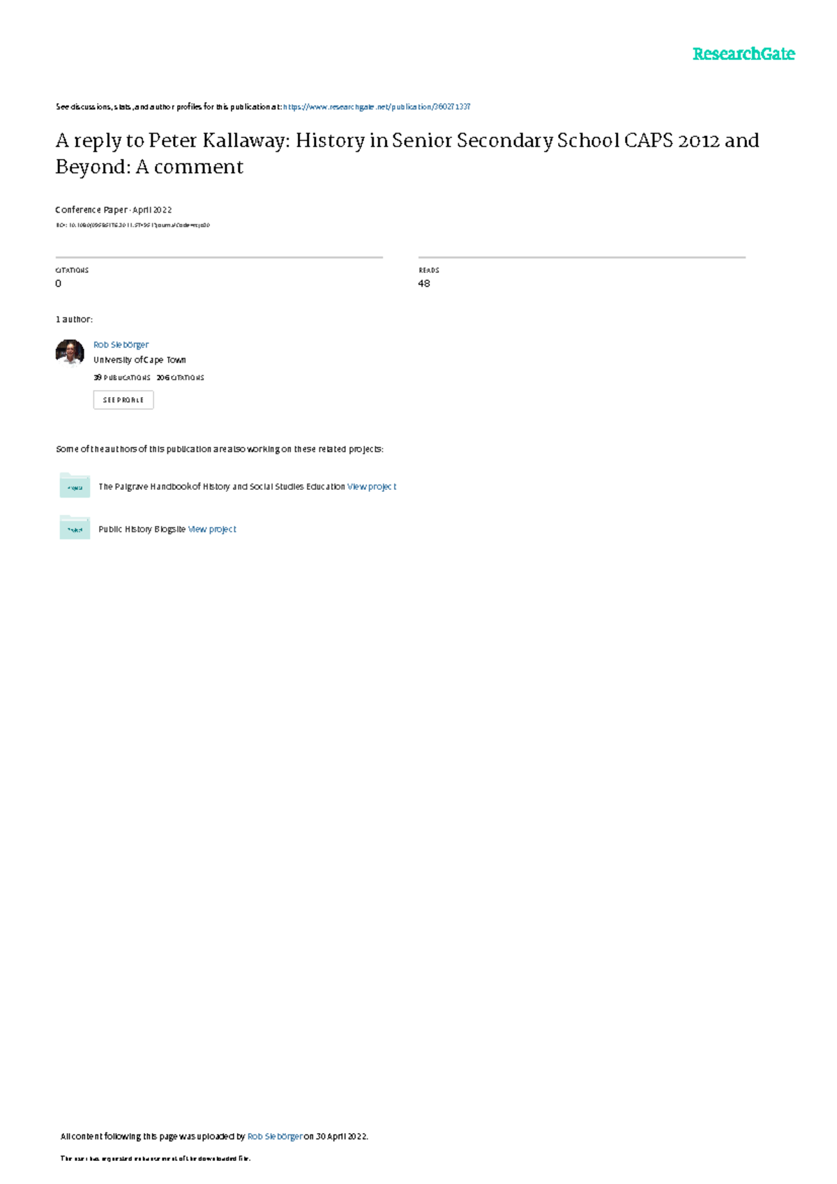 Replyto Peter Kallaway Historyin Senior Secondary School CAPS 2012 and ...