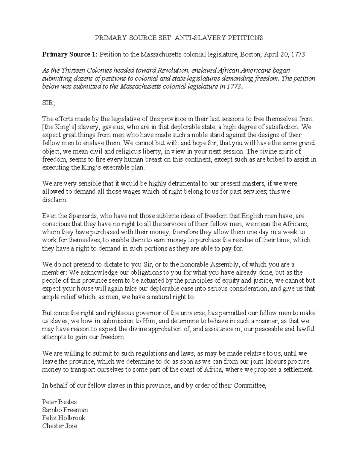 10 - Primary Source Set - Anti-Slavery Petitions - ENG 1320 - TXST ...