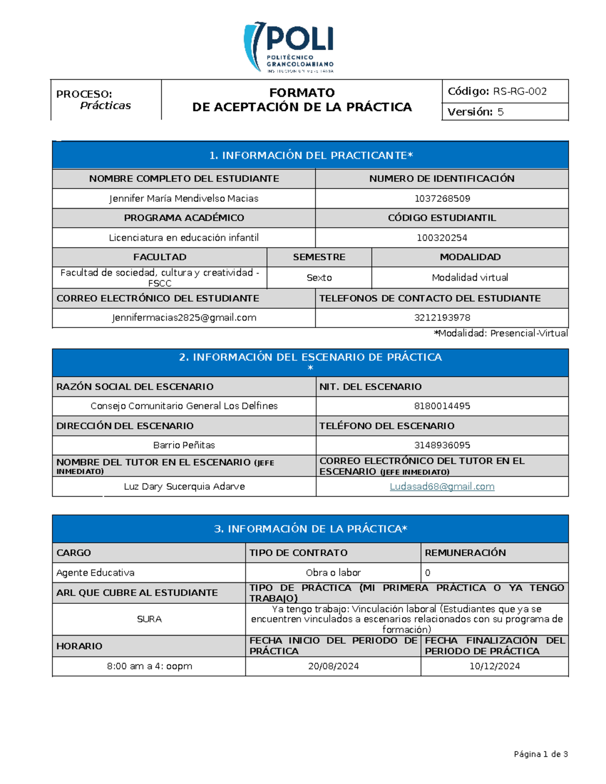 Formato-de-aceptacion-de-la-practica - PROCESO: Prácticas FORMATO DE ACEPTACIÓN DE LA PRÁCTICA ...