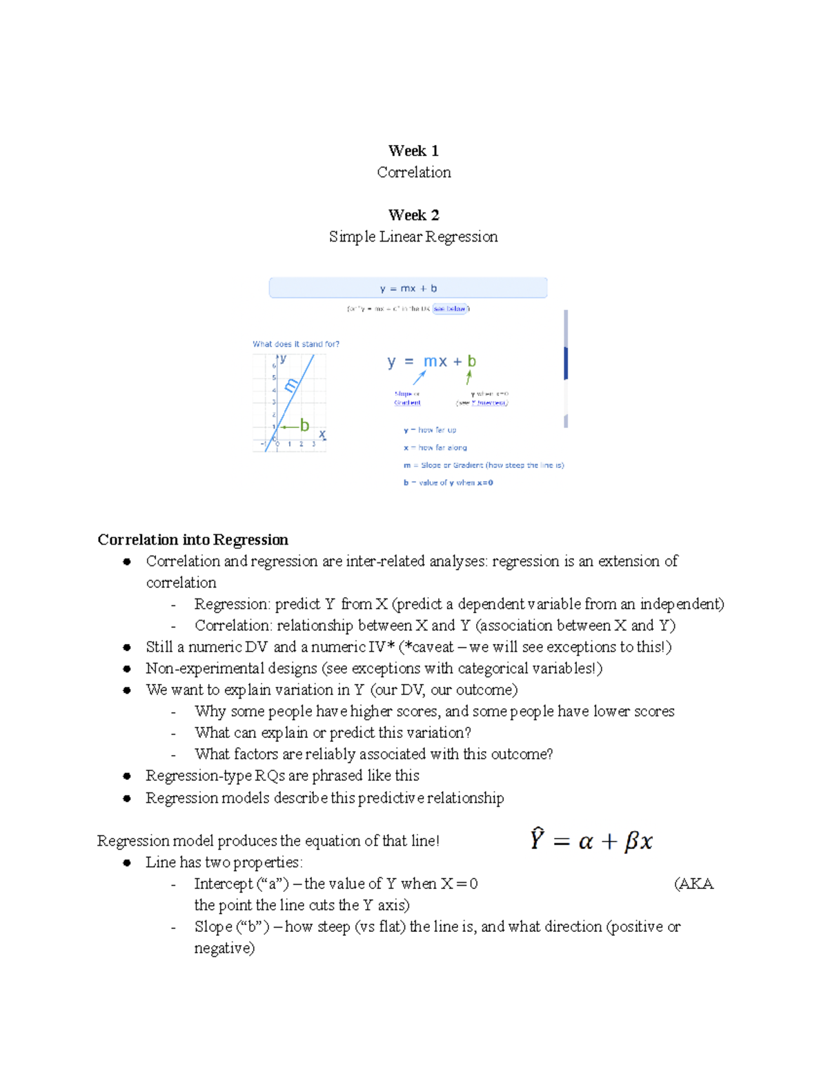 stats lecture notes - Week 1 Correlation Week 2 Simple Linear ...
