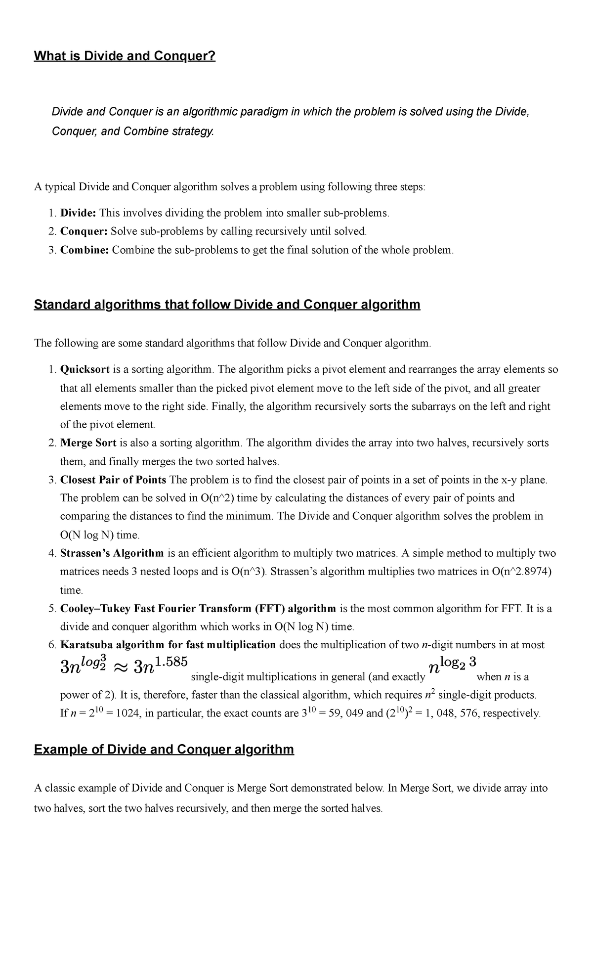 CH3 - 3 Classic Algorithms - What is Divide and Conquer? Divide and ...