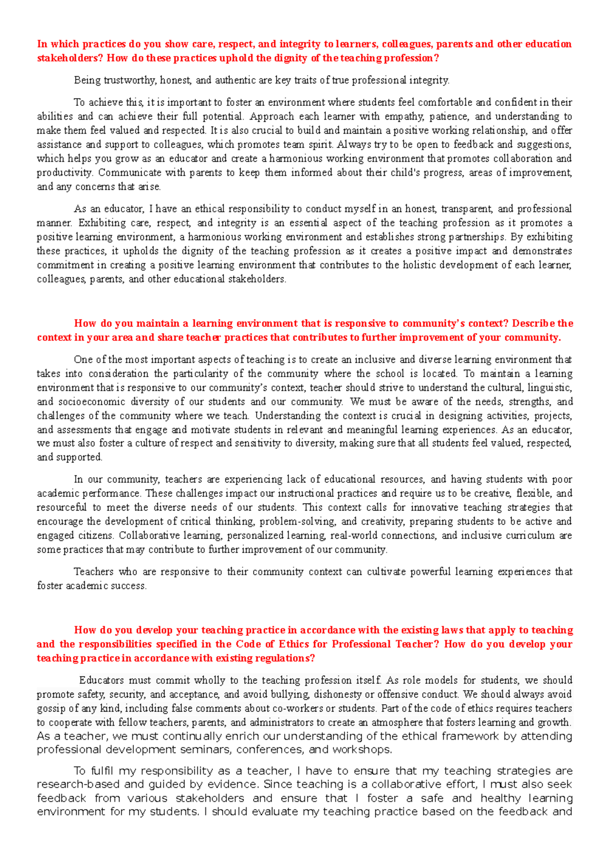 TRF-1 - Teacher Reflection Form Sample for Teacher Applicants - In ...