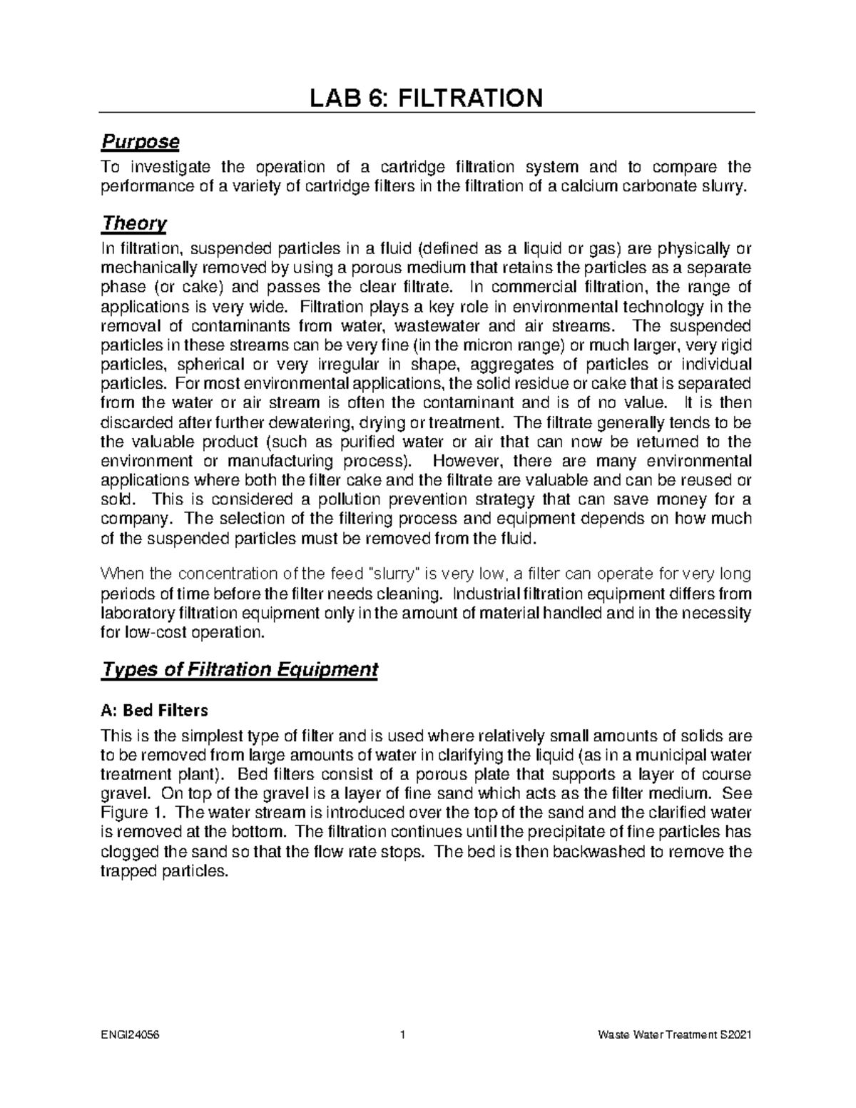 LAB 5- Membrane Filtration-W2022 - LAB 6: FILTRATION Purpose To ...
