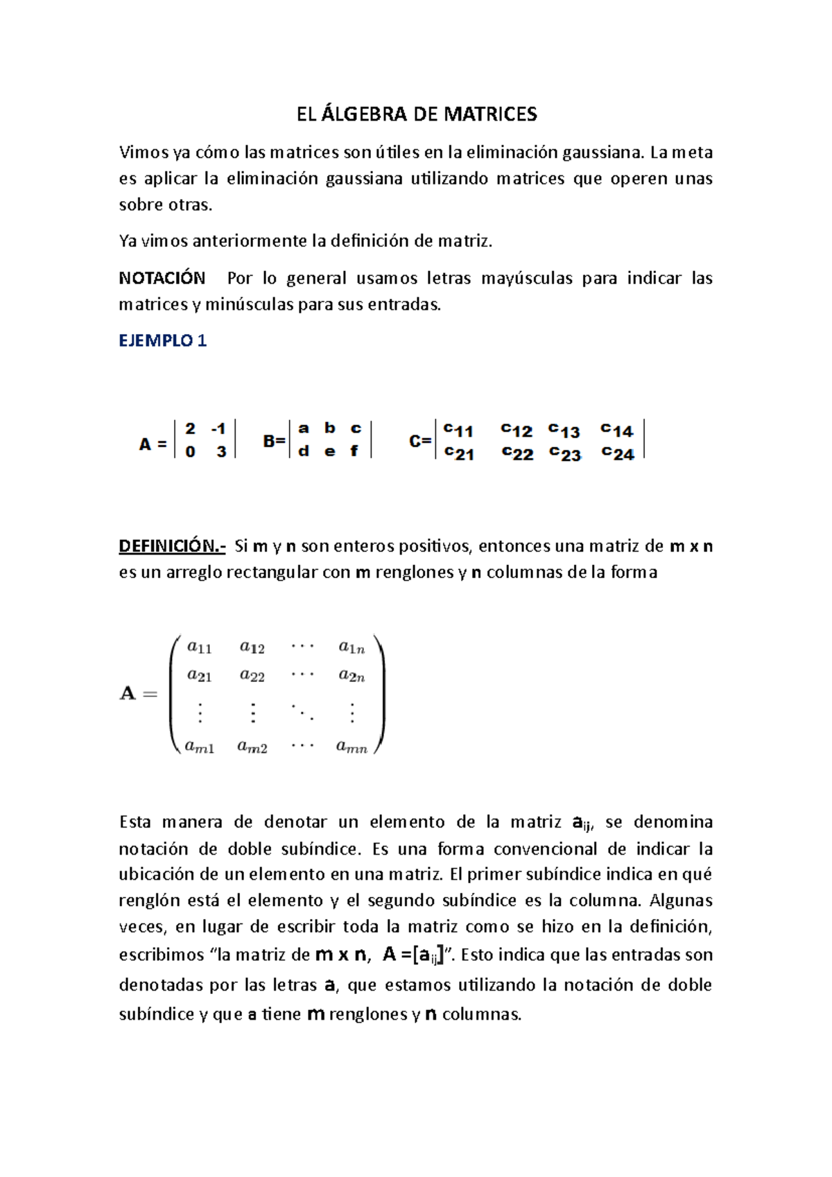 Clase 4 Algebra Lineal-1593111650 - EL ÁLGEBRA DE MATRICES Vimos ya ...