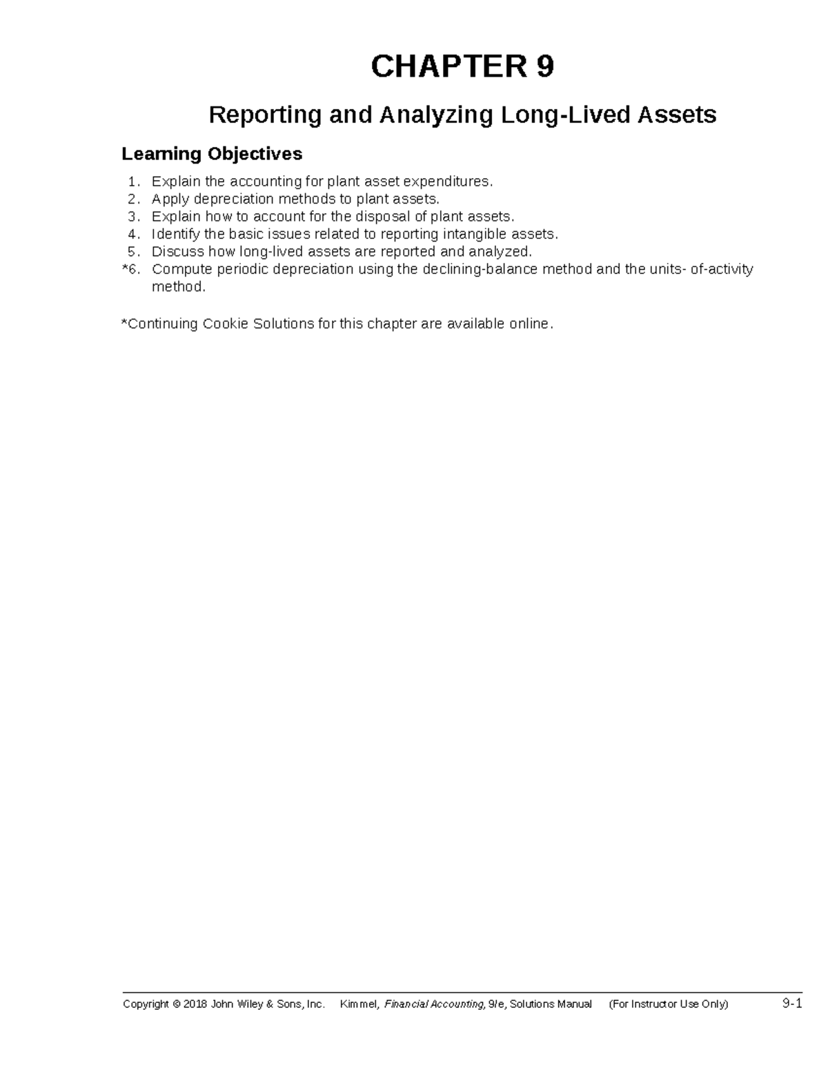 Chapter 9 Solutions - CHAPTER 9 Reporting and Analyzing Long-Lived Assets Learning Objectives ...