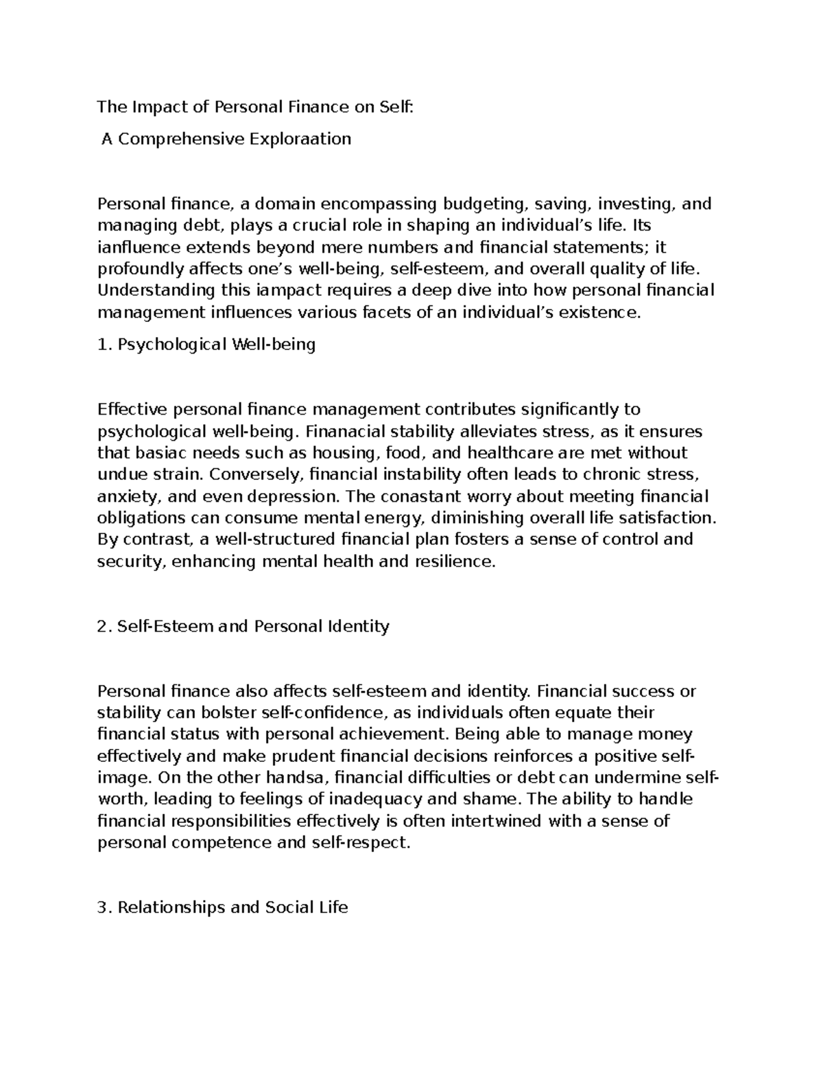 Document - Personal finance on self - The Impact of Personal Finance on ...