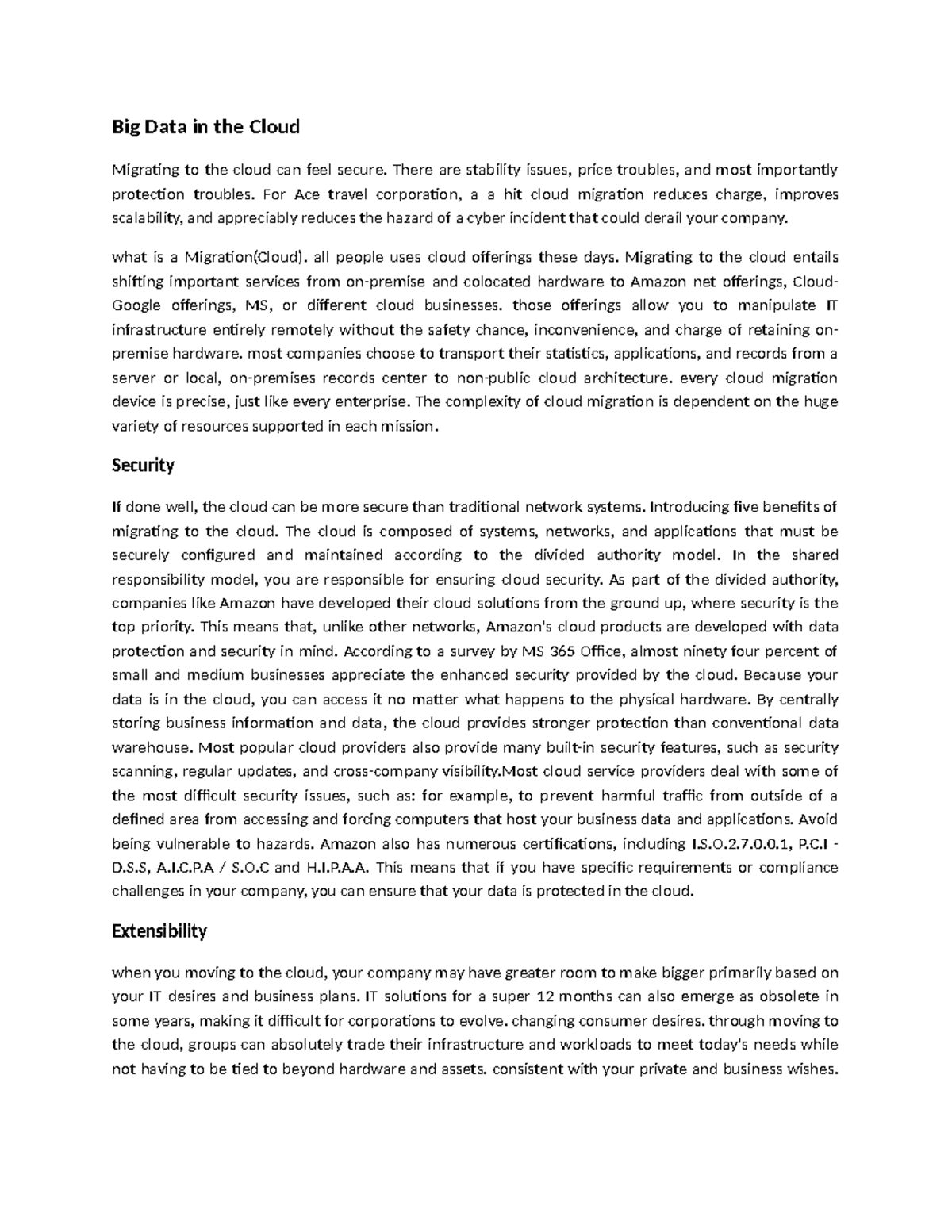 Big Data and Cloud Security Assignment - Big Data in the Cloud Migrating to the cloud can feel ...