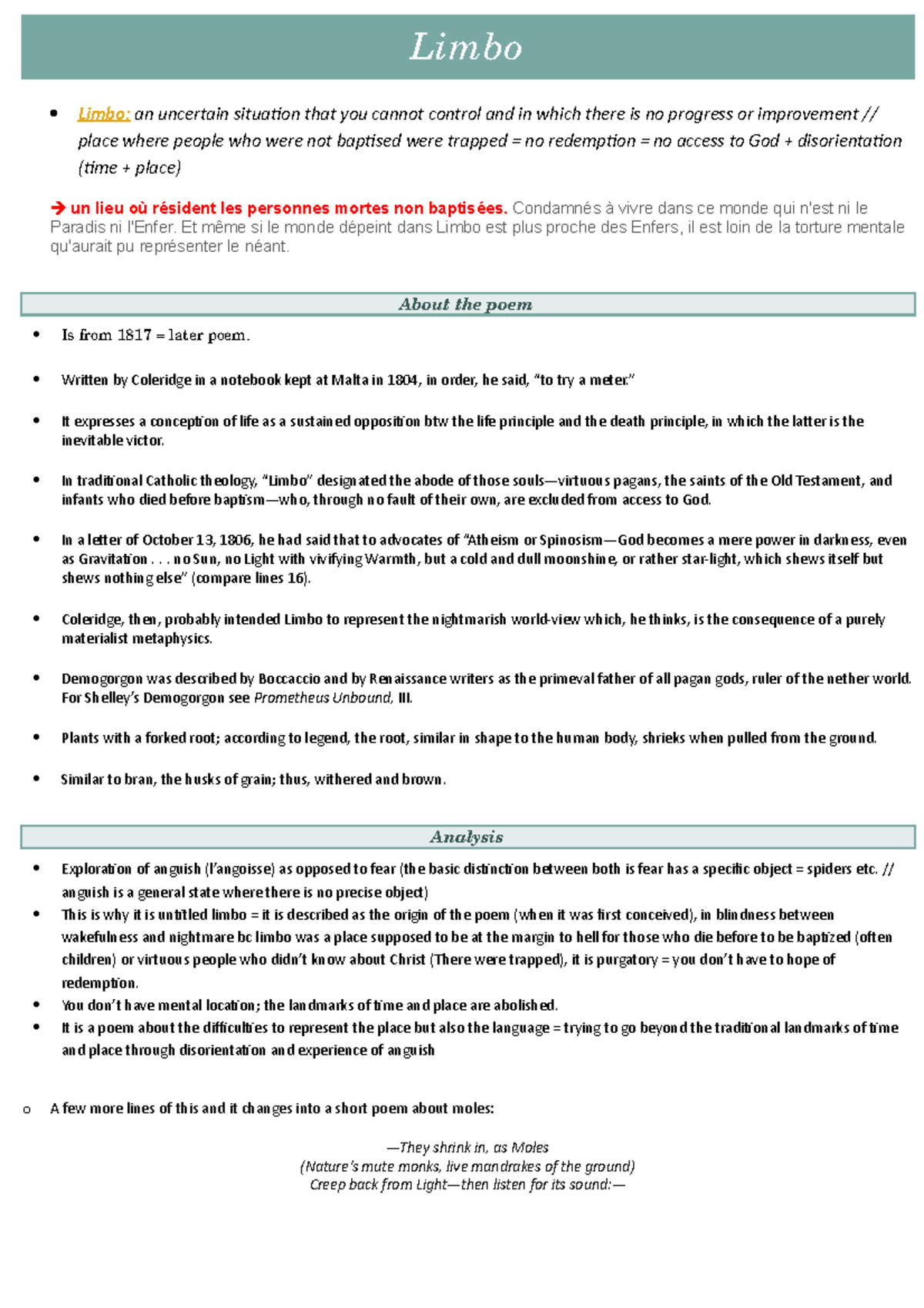 Limbo littérature L3 LLCE ANGLAIS - Limbo Limbo: an uncertain situation ...