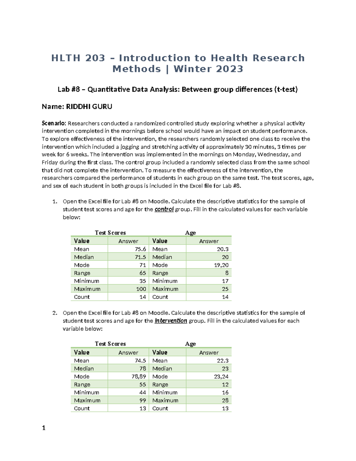 Lab #8 - Data Analysis Activity - HLTH 203 – Introduction to Health ...