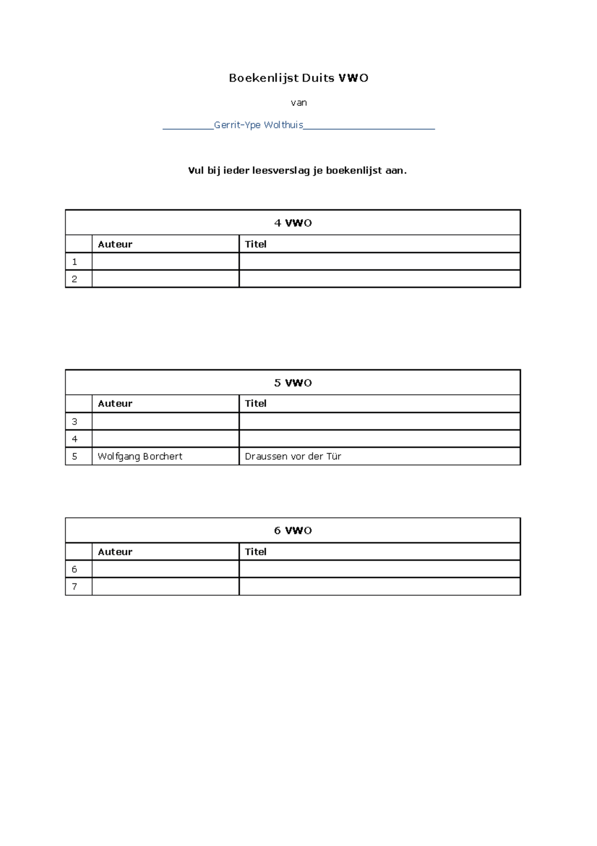 Duits boekverslag 5 - Boekenlijst Duits VWO van Gerrit-Ype Wolthuis ...