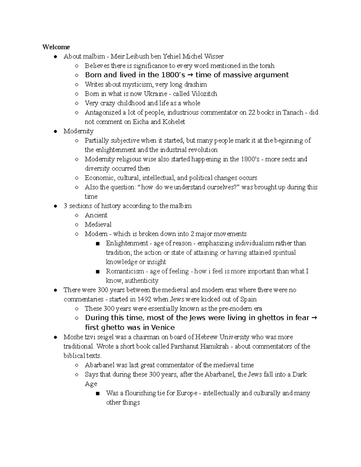 Malbim and Modernity - notes for whole semester - Welcome About malbim ...