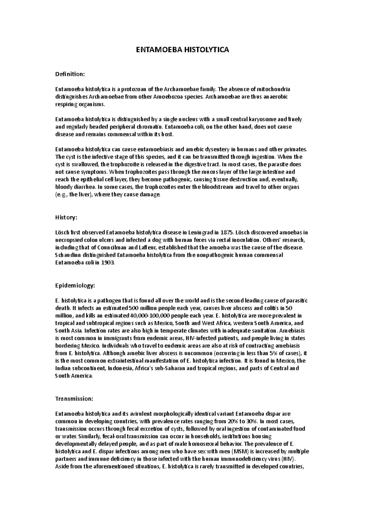 Entamoeba Histolytica (draft) - ENTAMOEBA HISTOLYTICA Definition ...